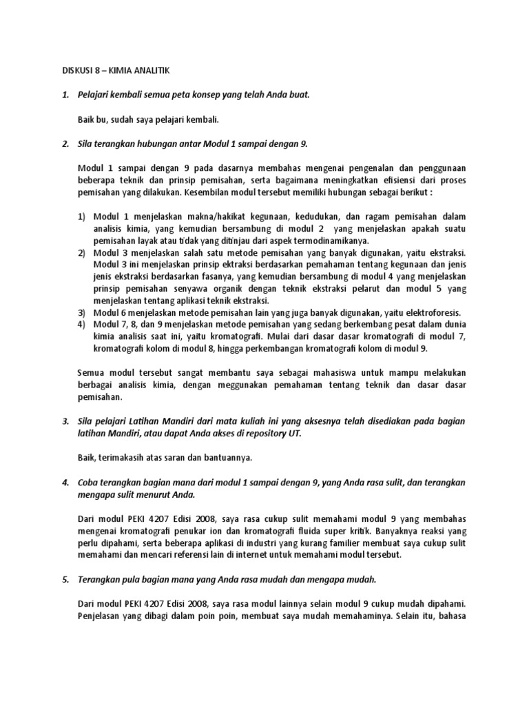 Diskusi 8 - Kimia Analitik (Fauziah Rahman 042037784) | PDF