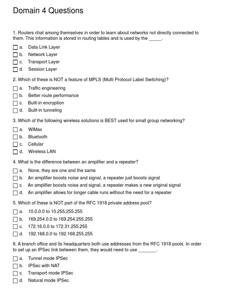 Domain 4 Questions | PDF | Computer Network | Internet Protocols
