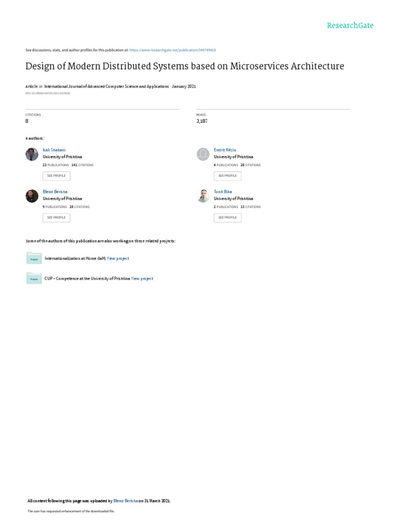 Design of Modern Distributed Systems Based On Microservices Architecture | PDF | Application ...