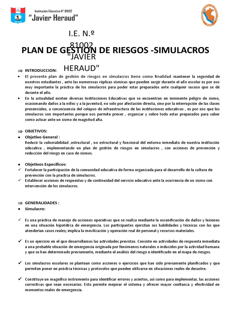 Plan de Simulacro | PDF | Simulación | Riesgo