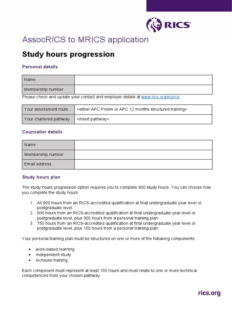 assocrics-to-mrics-study-hours-progression-application-form | PDF ...