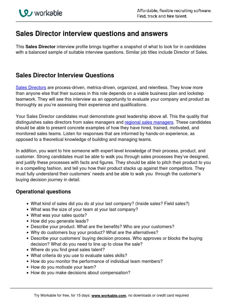 Sales Director Interview Questions | PDF | Knowledge | Experience