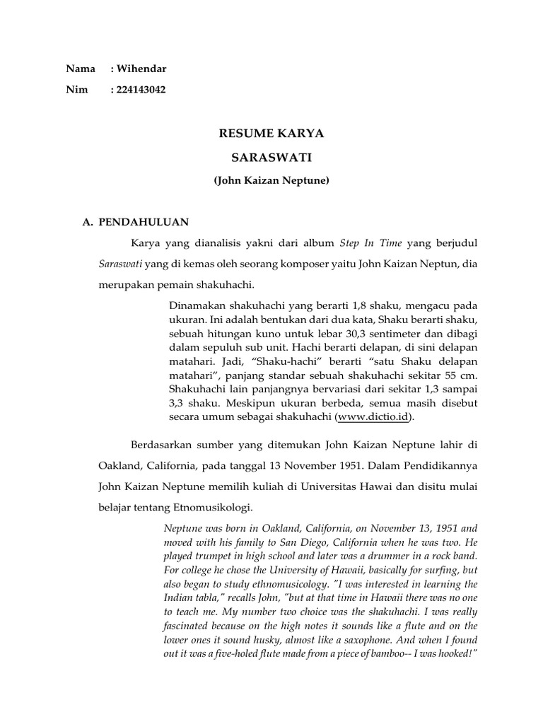 RESUME Karya John Kaizan Neptune (Saraswati) | PDF | Seni