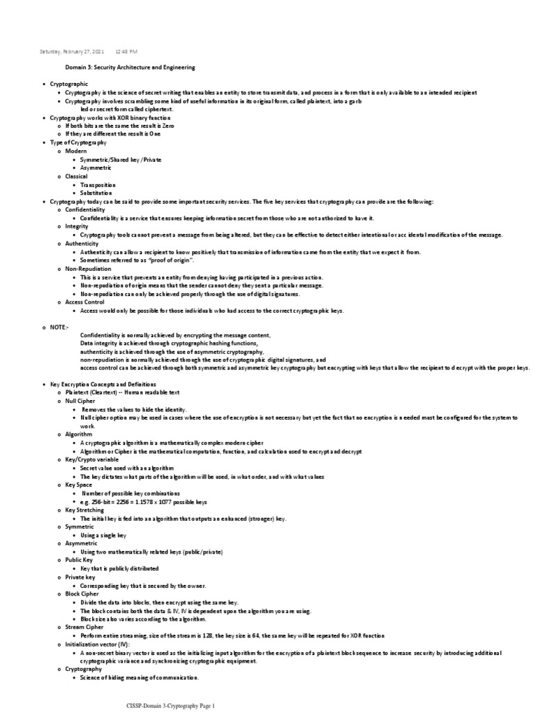 CISSP-Domain 3-Cryptography Ver 2021 | PDF | Cryptography | Public Key ...