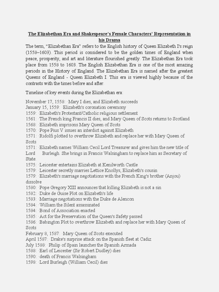 Shakespeare's Female Characters in the Elizabethan Era | PDF