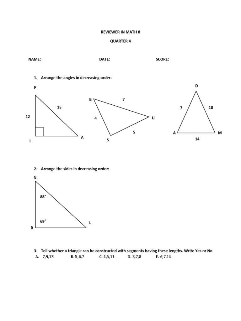 Reviewer in Math 8 | PDF | Triangle | Mathematics