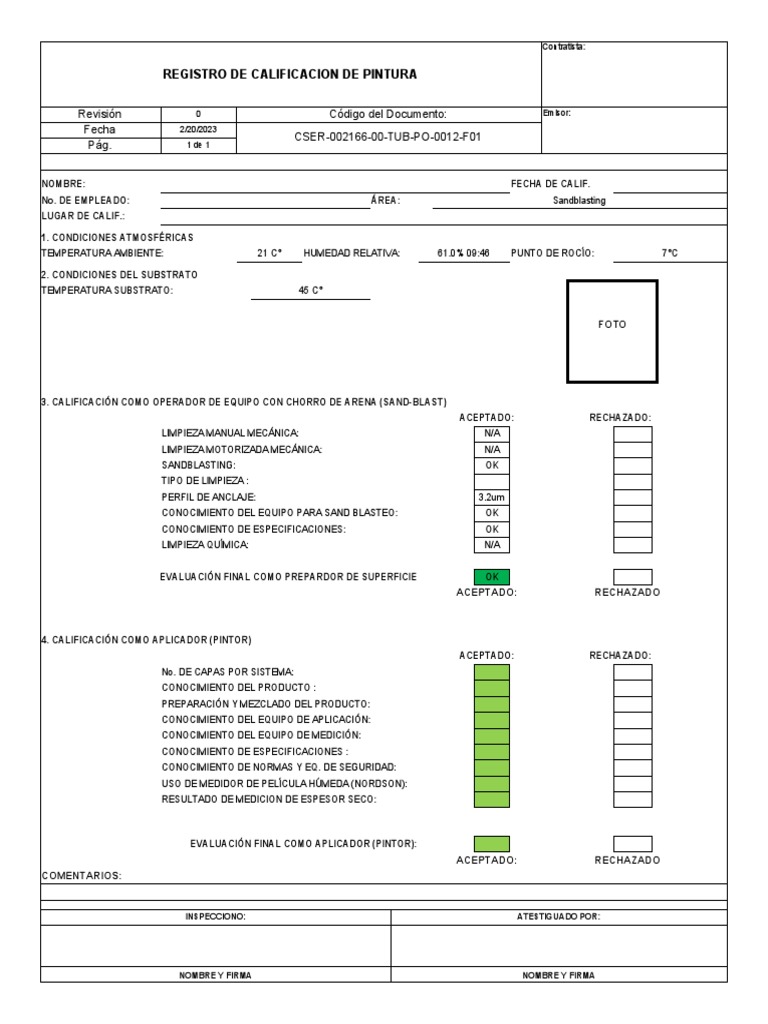 Registro de Calificacion de Pintura | PDF | Física Aplicada e Interdisciplinaria | Ciencias fisicas