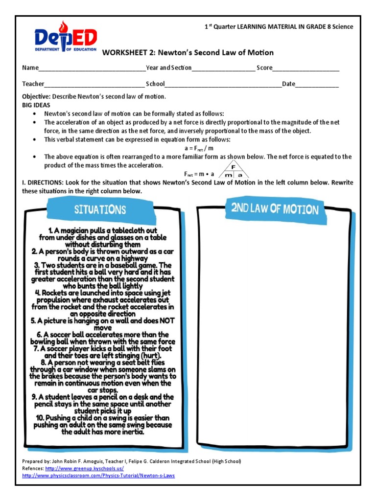 Grade 8 Science: Newton's 2nd Law | PDF | Force | Mass