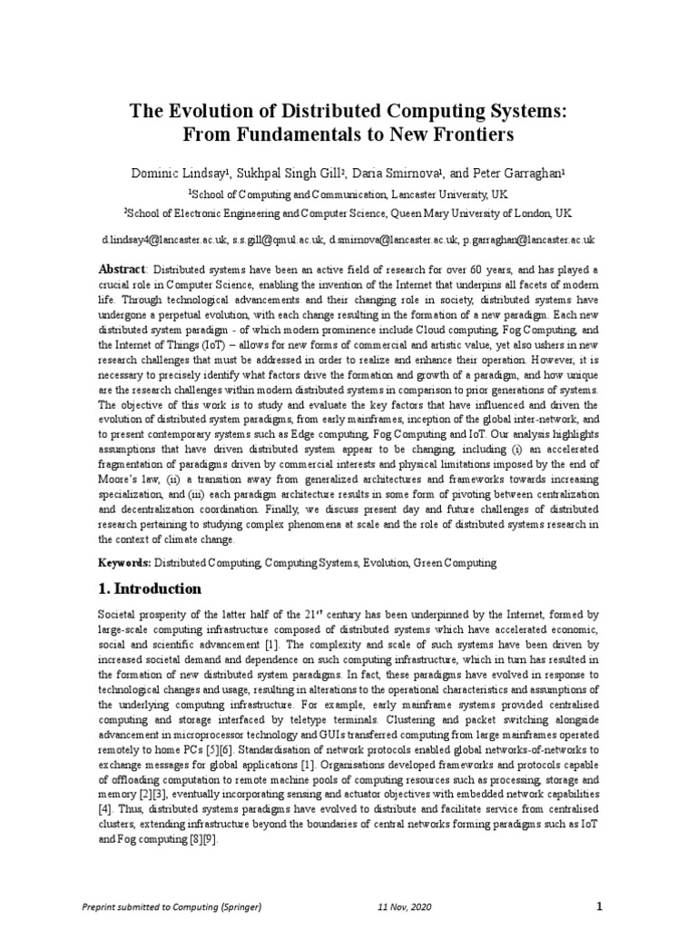 The Evolution Of Distributed Computing Systems From Fundamentals To New Frontiers Pdf 4755