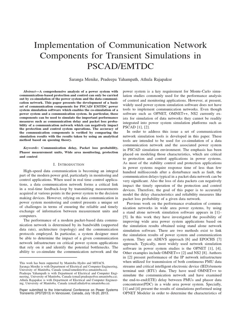 Implementation of Communication Network Components For Transient ...