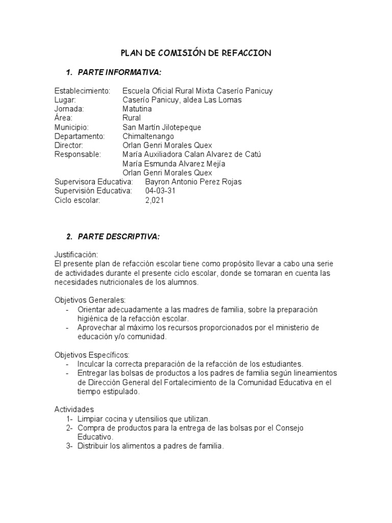 Plan de Refacción Escolar 2021 | PDF