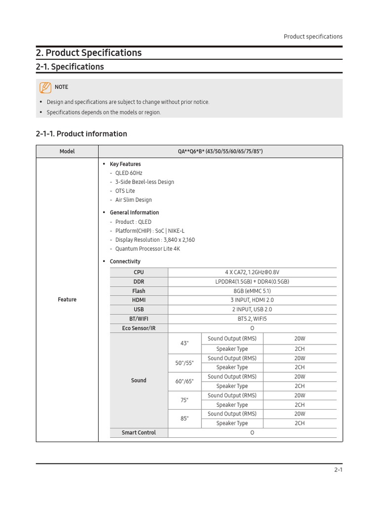 QA85Q60BAKXXV Product Specification | PDF | Codec | Video