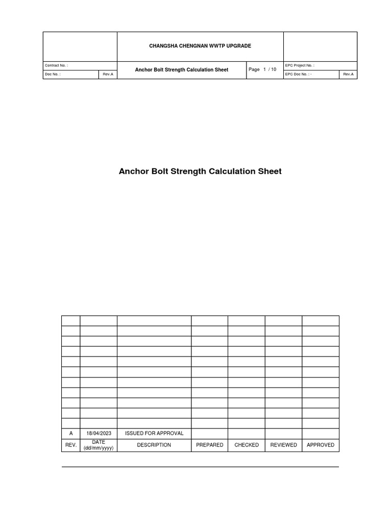 Anchor Bolt Strength Calculation Sheet: Changsha Chengnan WWTP Upgrade ...