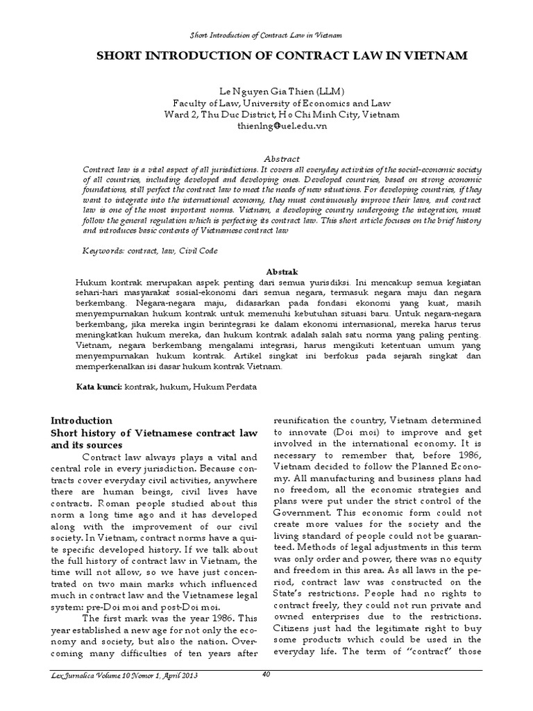 Overview of Vietnamese Contract Law | PDF | Offer And Acceptance | Justice