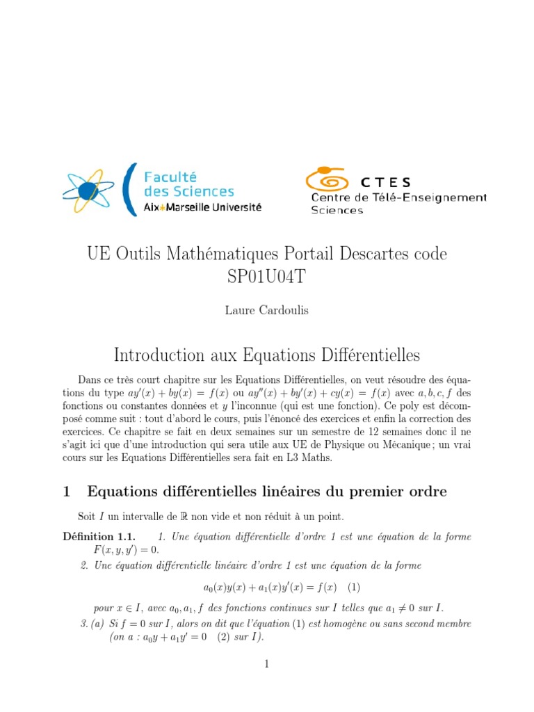 Chap4 EquaDiff Cours TD Corriges v2 | PDF | Équations | Intégral