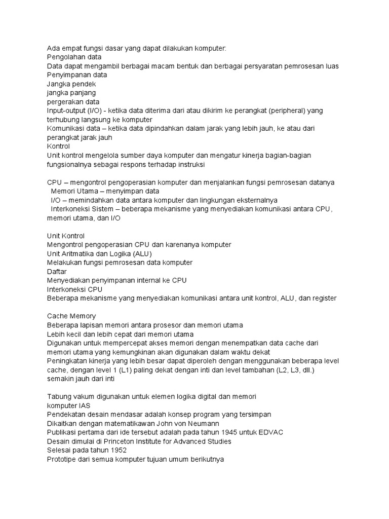Fungsi Dasar Komputer dan Komponen Utama Sistem Komputer | PDF