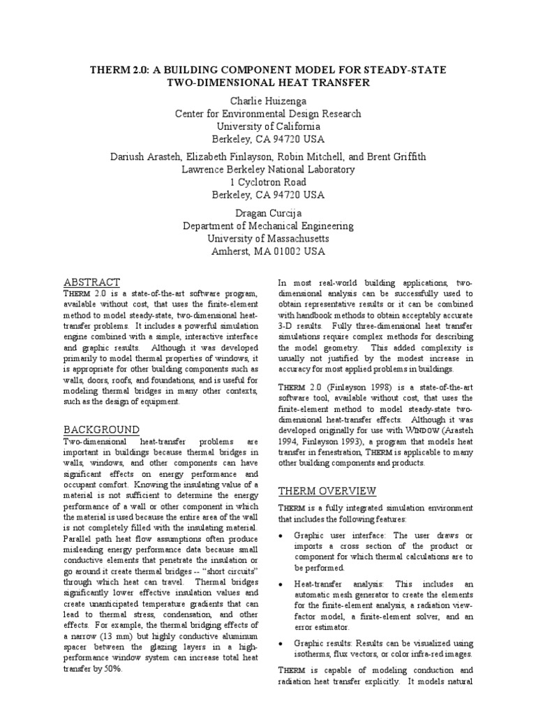 Therm 2.0 Building Component Model For Steady State Two Dimensonal Heat ...