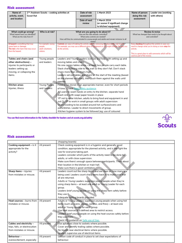 Cooking Example Risk Assessment March 2023 | PDF | Kitchen | Risk