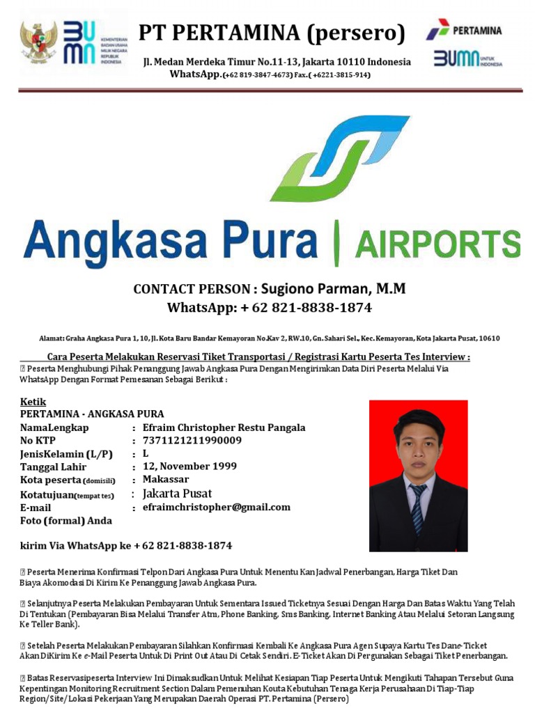 Reservasi Tiket Transportasi Angkasa Pura Efaim Christopher Restu ...