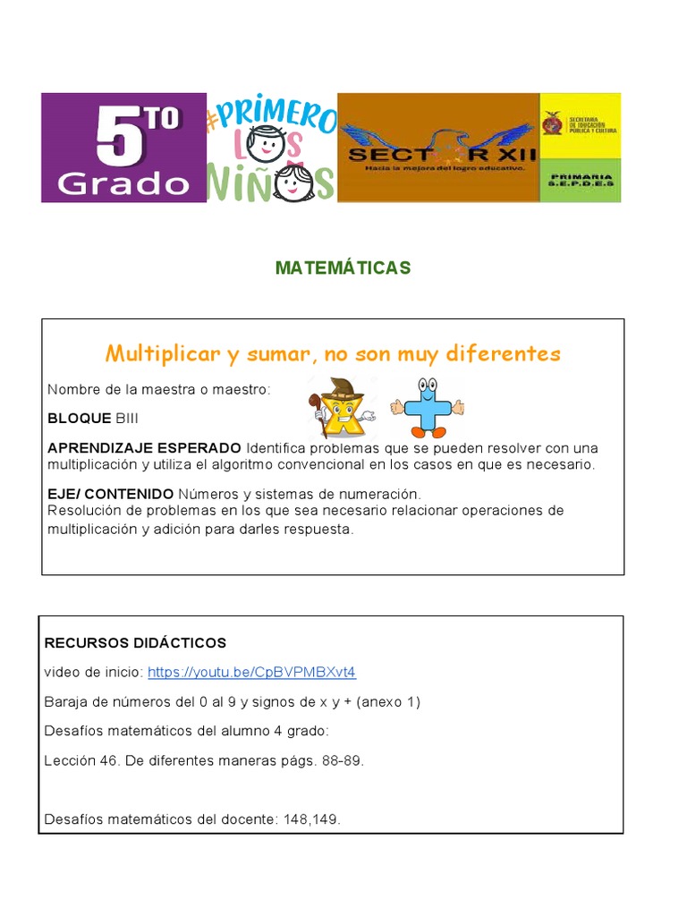 Multiplicación y Suma en Problemas | PDF | Multiplicación | Ciencias de ...