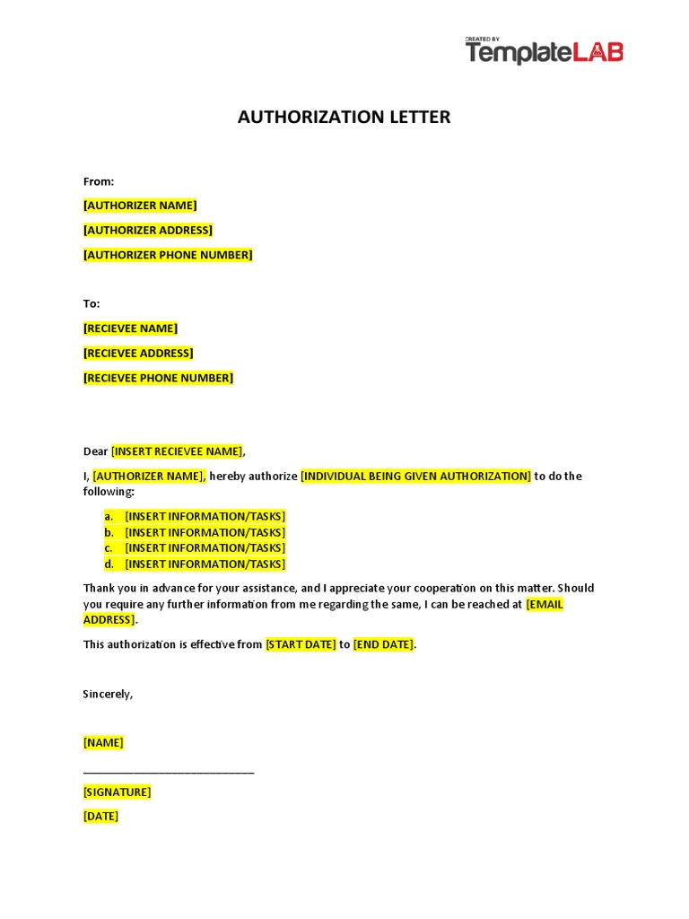 Authorization Letter Template | PDF
