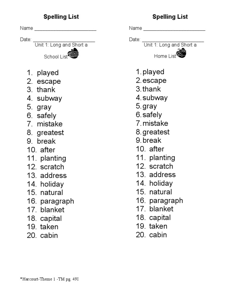 Spelling List Spelling List | PDF | Language Arts & Discipline