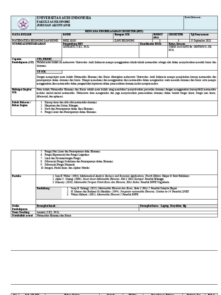 RPS Matematika Ekonomi | PDF