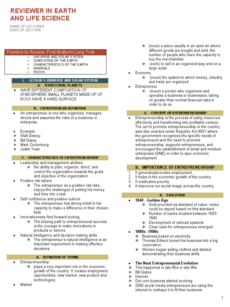 Pointers To Review | PDF | Entrepreneurship | Marketing