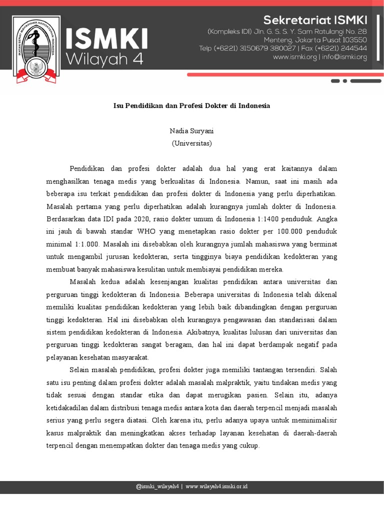 Esai Isu Pendidikan Dan Profesi Dokter Di Indonesia | PDF