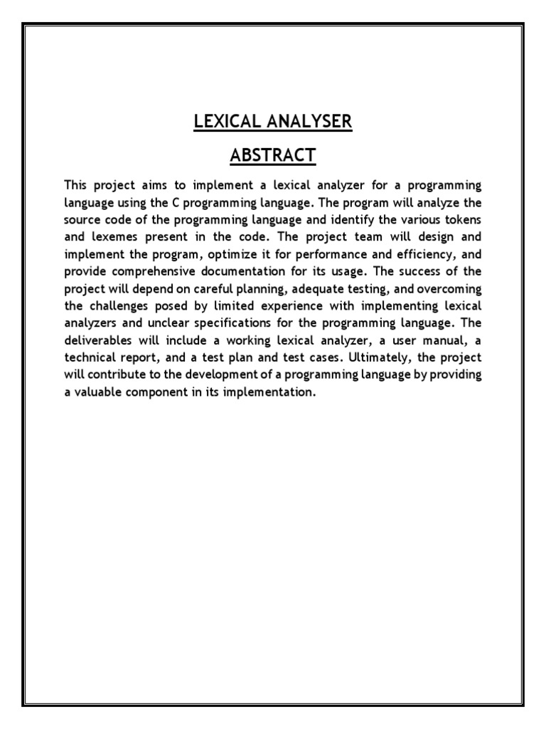 Developing a Lexical Analyzer: Planning the Implementation of a ... Developing a Lexical Analyzer: Planning the Implementation of a ...