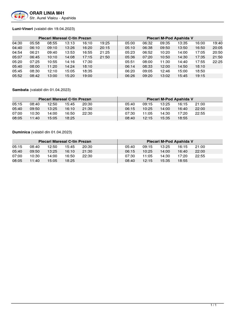 Orar Linia M41 | PDF