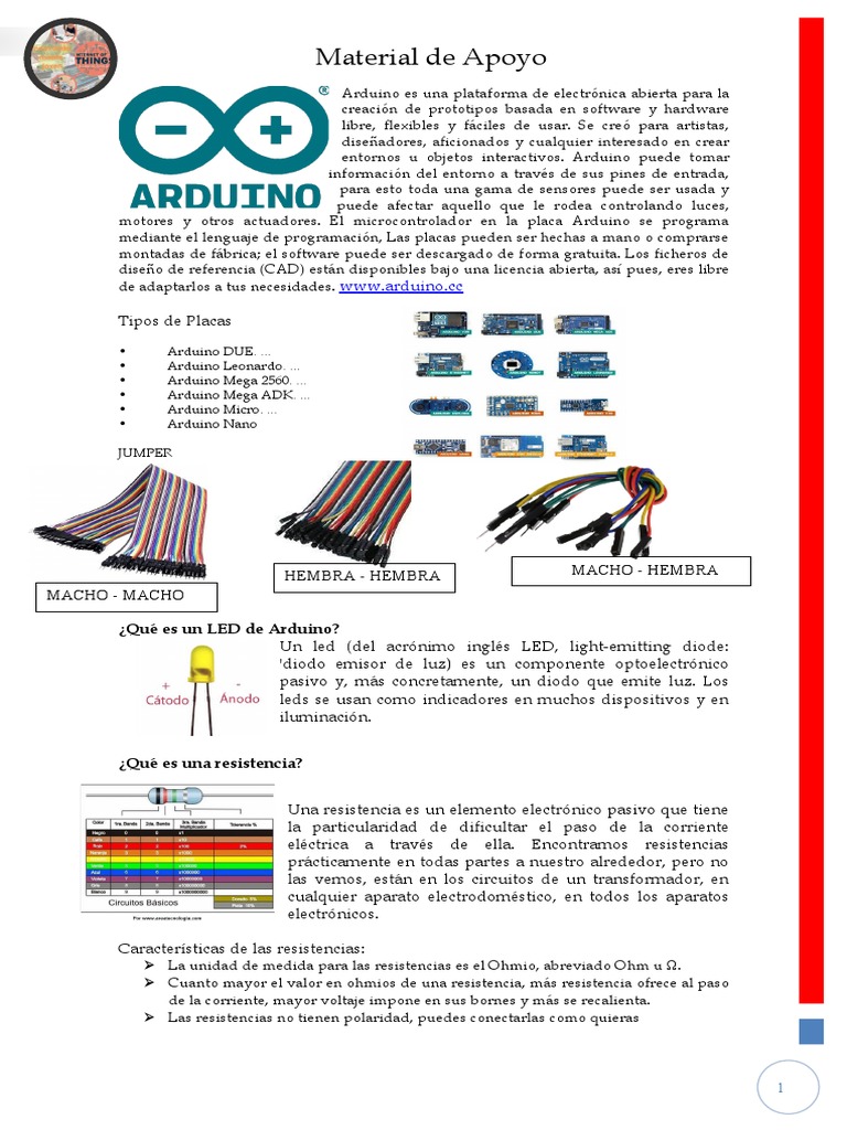 Material de Apoyo Robotica Basica | PDF | Diodo emisor de luz | Arduino