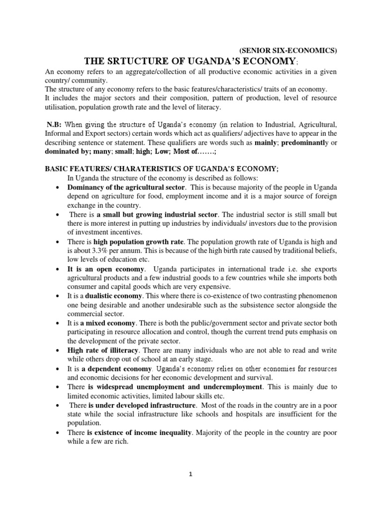 Structure of Uganda's Economy Analysis | PDF | Labour Economics | Taxes