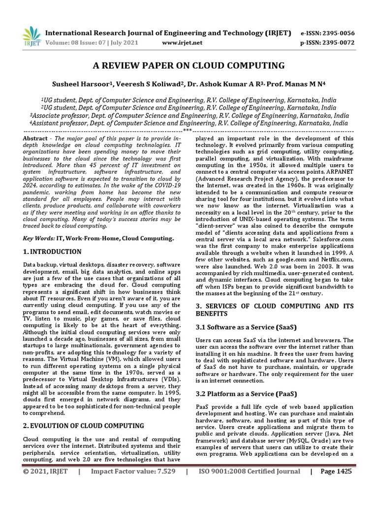Irjet A Review Paper On Cloud Computing | Download Free PDF | Cloud Computing | Software As A ...