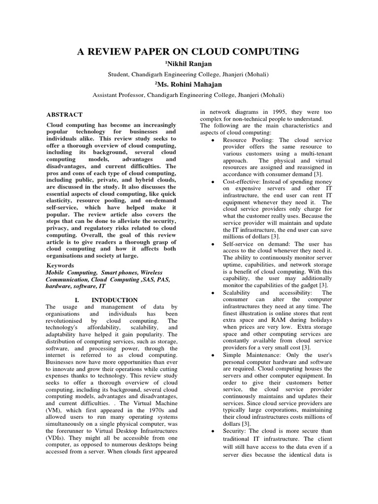 A Review Paper On Cloud Computing: Nikhil Ranjan | PDF | Cloud Computing | Platform As A Service