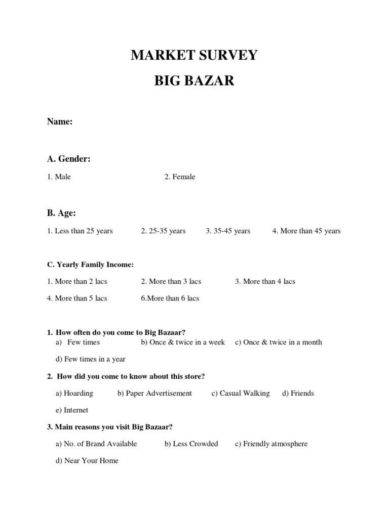 Big Bazaar Market Survey Insights | PDF | Career & Growth | Business