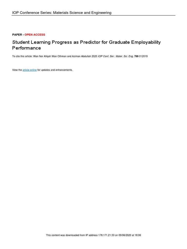 Student Learning Progress As Predictor For Graduat | PDF