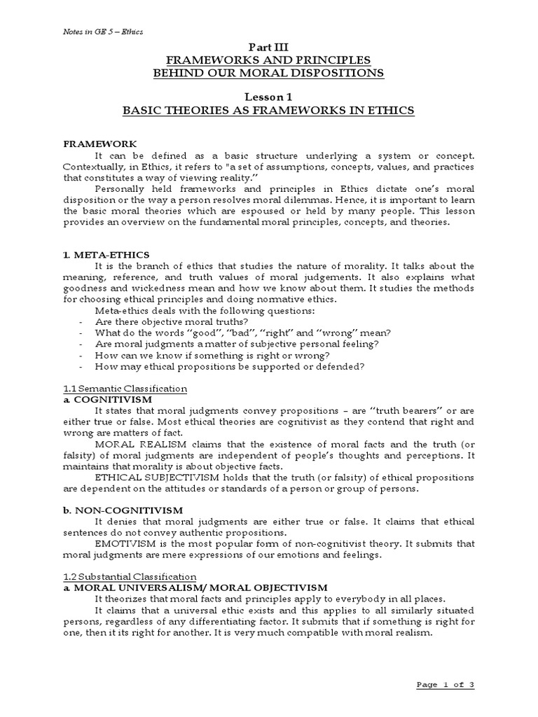 An Overview of Fundamental Moral Theories and Principles that Serve as Frameworks in Ethics ...