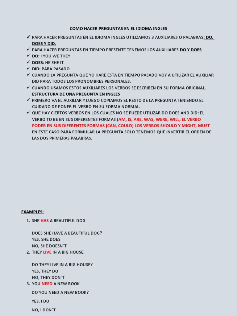 Como Hacer Preguntas en El Idioma Ingles | PDF