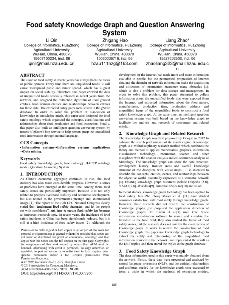 Food Safety Knowledge Graph and Question Answering System: Li Qin ...