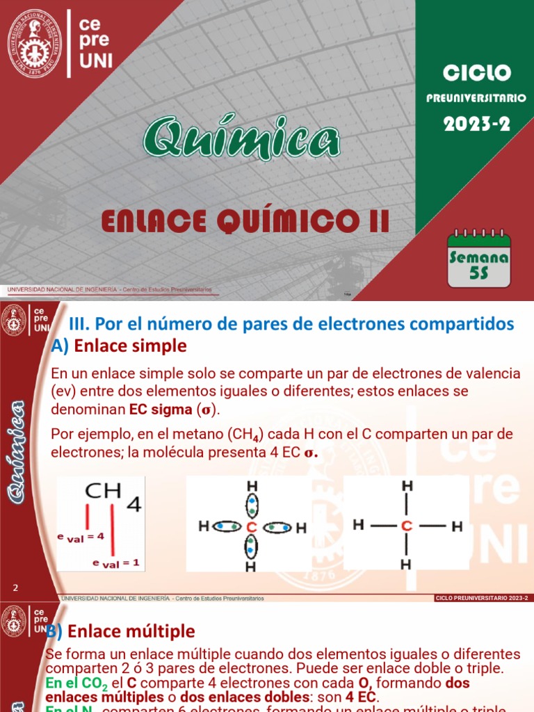 Semana 5 (ENLACE QUÍMICO II) | PDF | Enlace químico | Enlace covalente Semana 5 (ENLACE QUÍMICO II) | PDF | Enlace químico | Enlace covalente