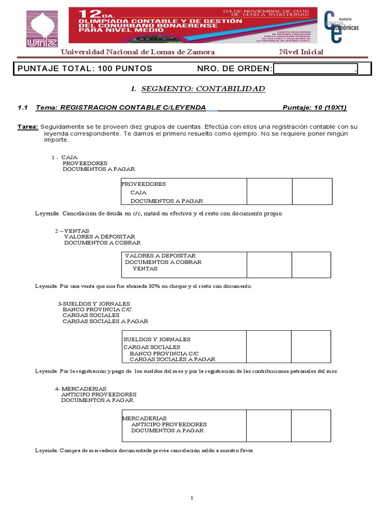 Examen Nivel Inicial 2016 - Con Solucion | PDF | Bancos | Contabilidad
