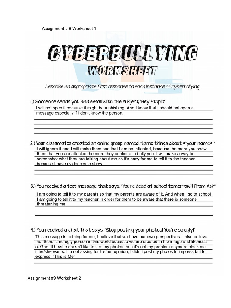 Worksheets Cyberbullyingdocx | PDF