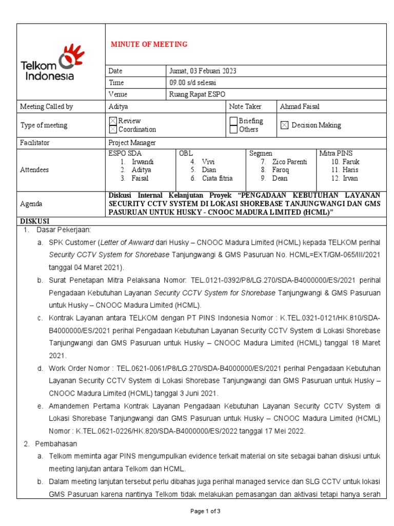 Meeting Internal (HCML) Jumat 03 Februari 2023 Rev1 | PDF