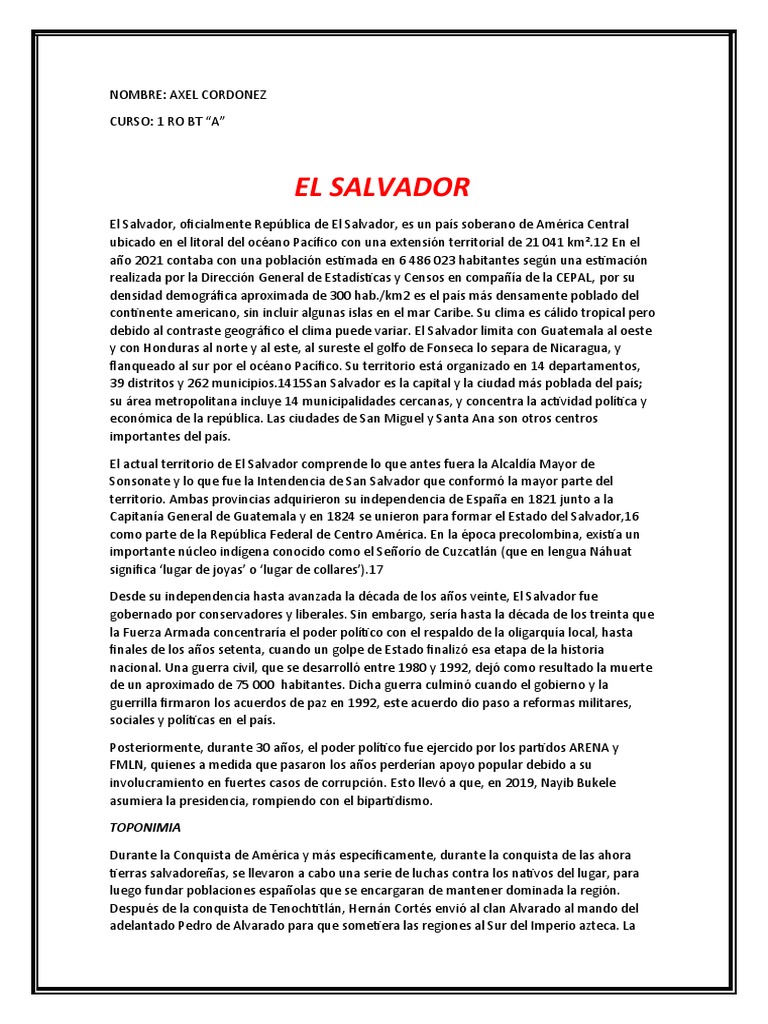 El Salvador: Toponimia | PDF | El Salvador | Guatemala