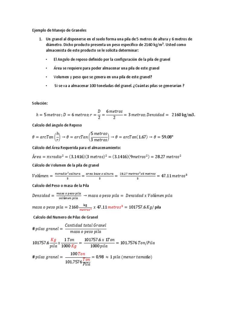 Ejemplo de Manejo de Graneles y Angulo de Reposo | PDF | Métodos y ...