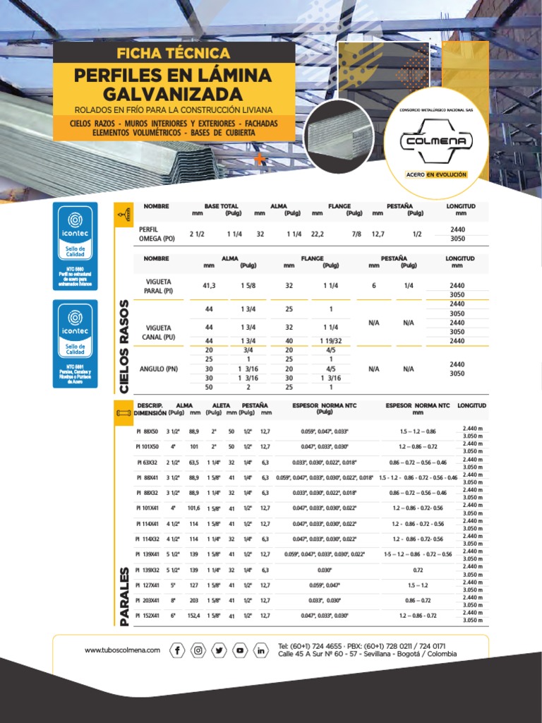 Perfiles Lamina Galvanizada Ficha Tecnica Tubos Colmena Pdf