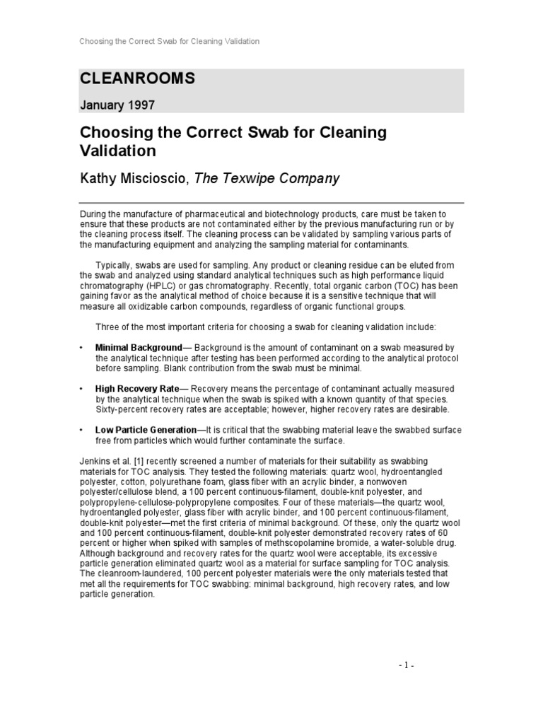 Choosing the Correct Swab for Cleaning Validation | Total Organic ...