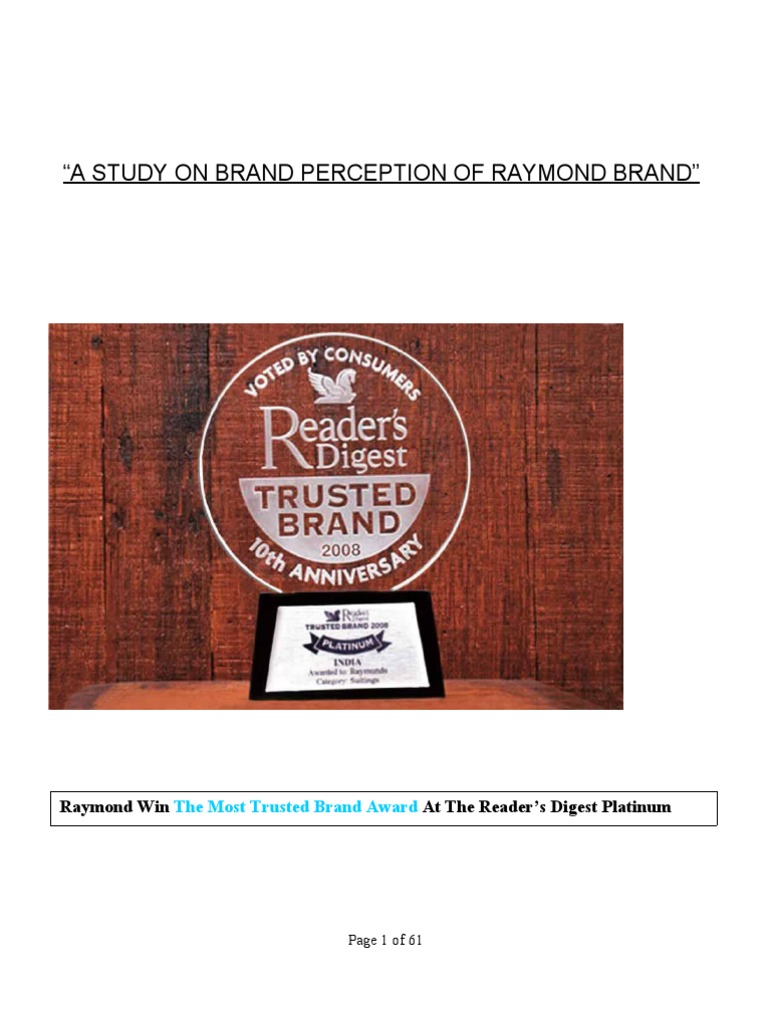 Brand Perception of Raymond Brand Project Report | PDF | Suit (Clothing ...