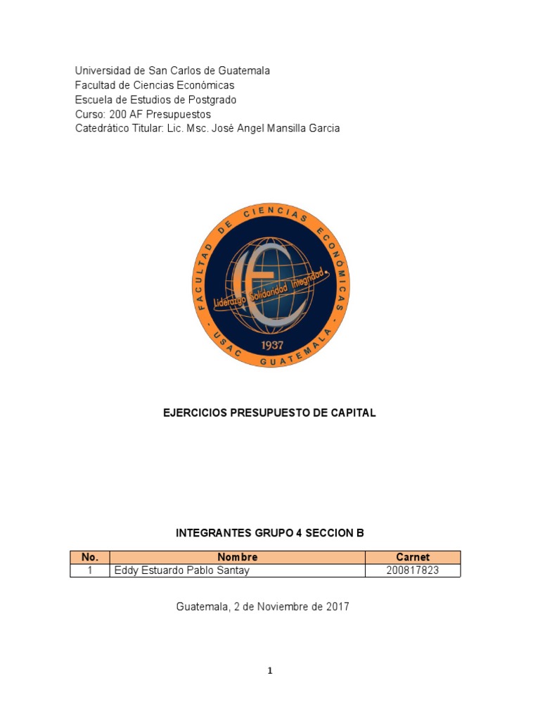 Ejercicios de Presupuesto de Capital | PDF | Tasa interna de retorno | Capital (economía)